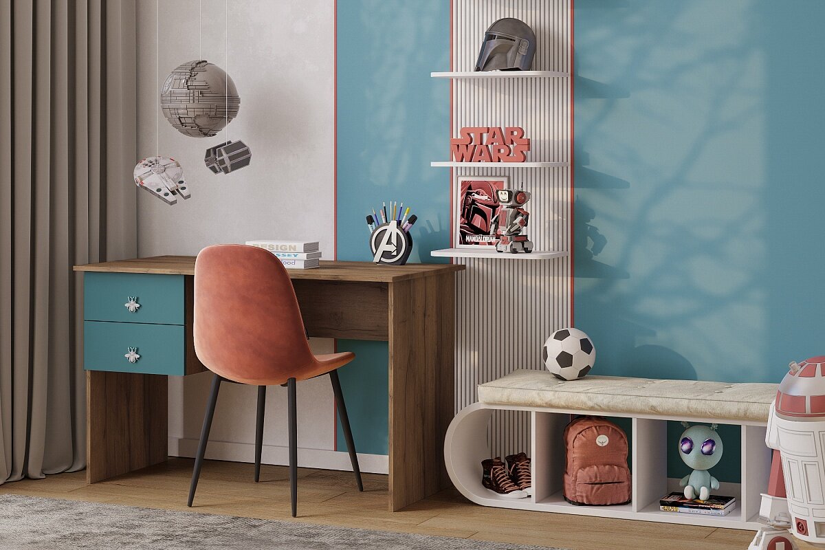 Письменный стол МебельЛэнд24 Скарабей - 1 МДФ Аквамарин 120x60x75 синий