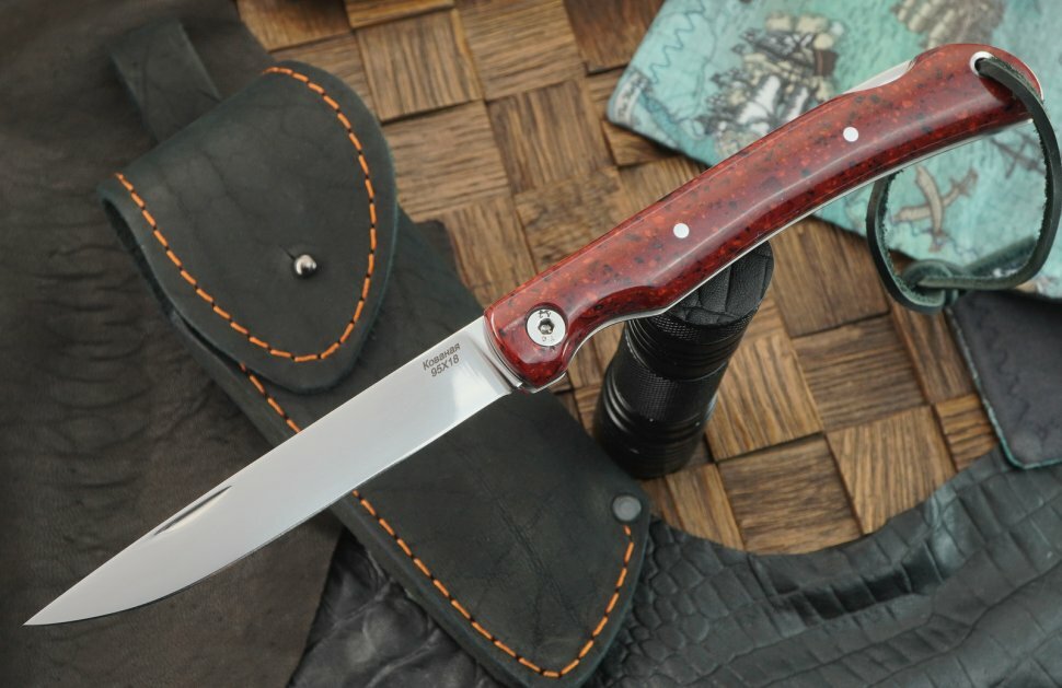 Седов А. А. складной нож Мексиканец, сталь 95Х18, рукоять красный акрил