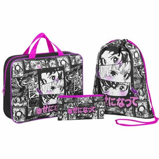 Школьный набор Brauberg : папка А4, мешок для обуви 42х33 см, пенал-косметичка 20х10 см, Anime, 272101