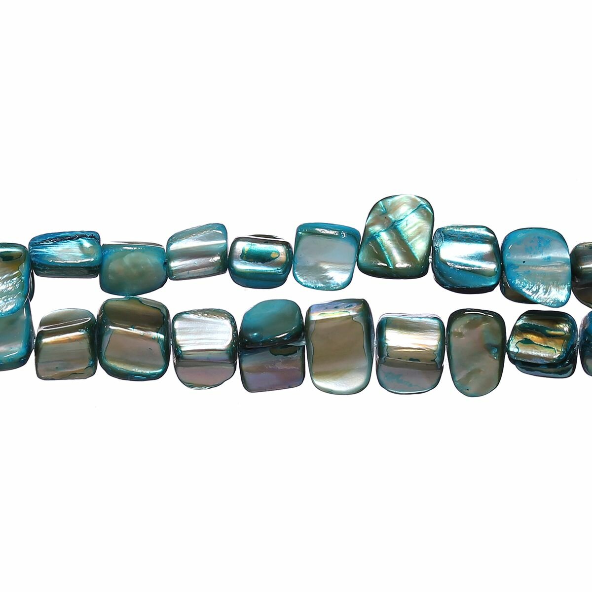 Бусина перламутр, 8х7-10х8мм, трубочка, бирюзово-голубая, 42 шт, низка