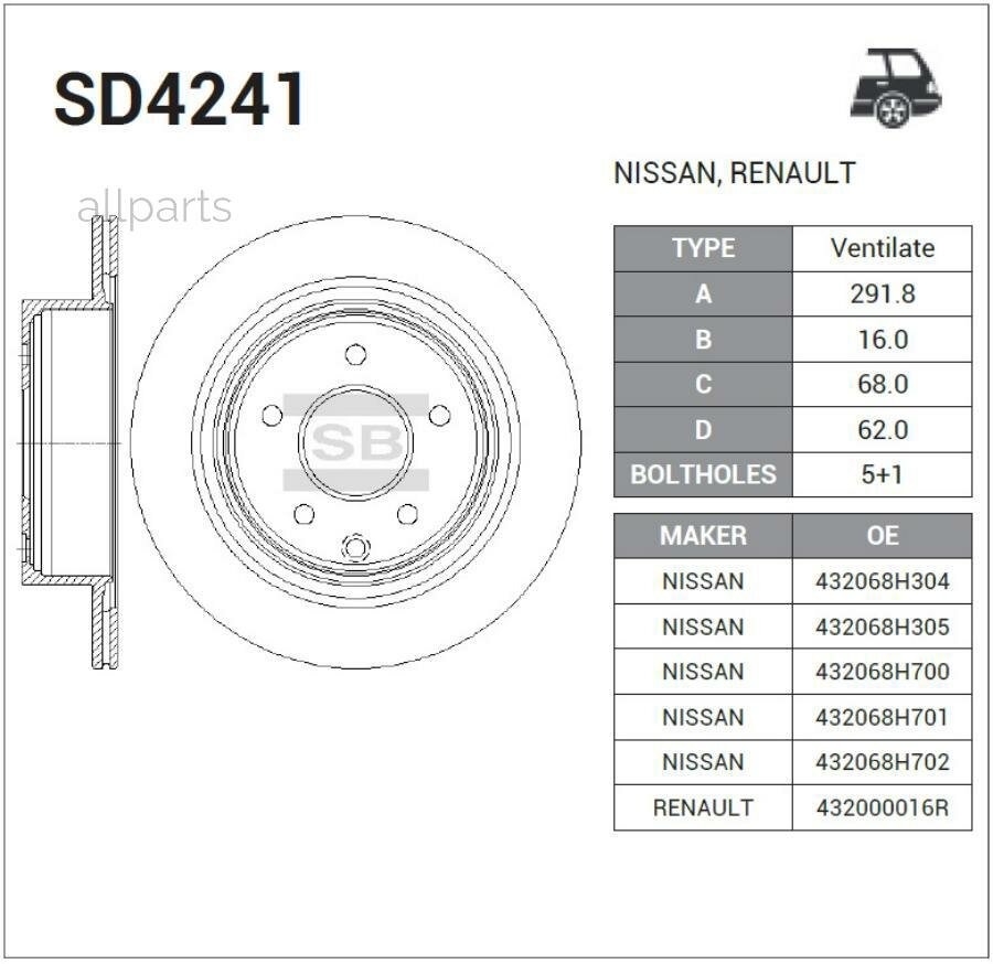 SANGSIN BRAKE SD4241 Диск тормозной