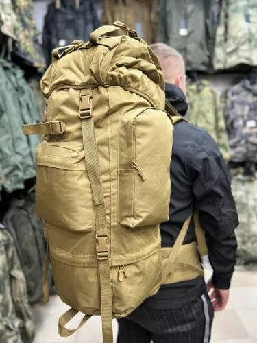 Рюкзак шторм с каркасом и дождевиком/баул походный, дорожный тактический 70 литров койот