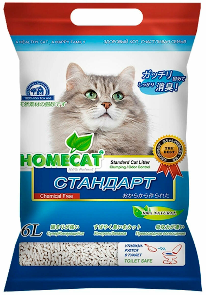 HOMECAT эколайн стандарт наполнитель комкующийся для туалета кошек (6 л х 4 шт)