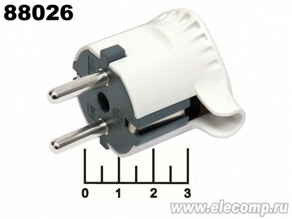 Вилка электрическая с землей угловая белая плоская Эра V5