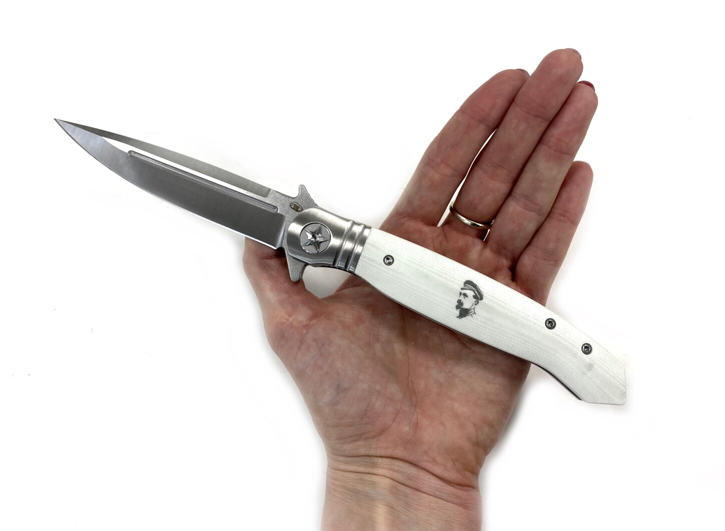 Складная Финка 2-2, сталь D2, белая рукоять G10