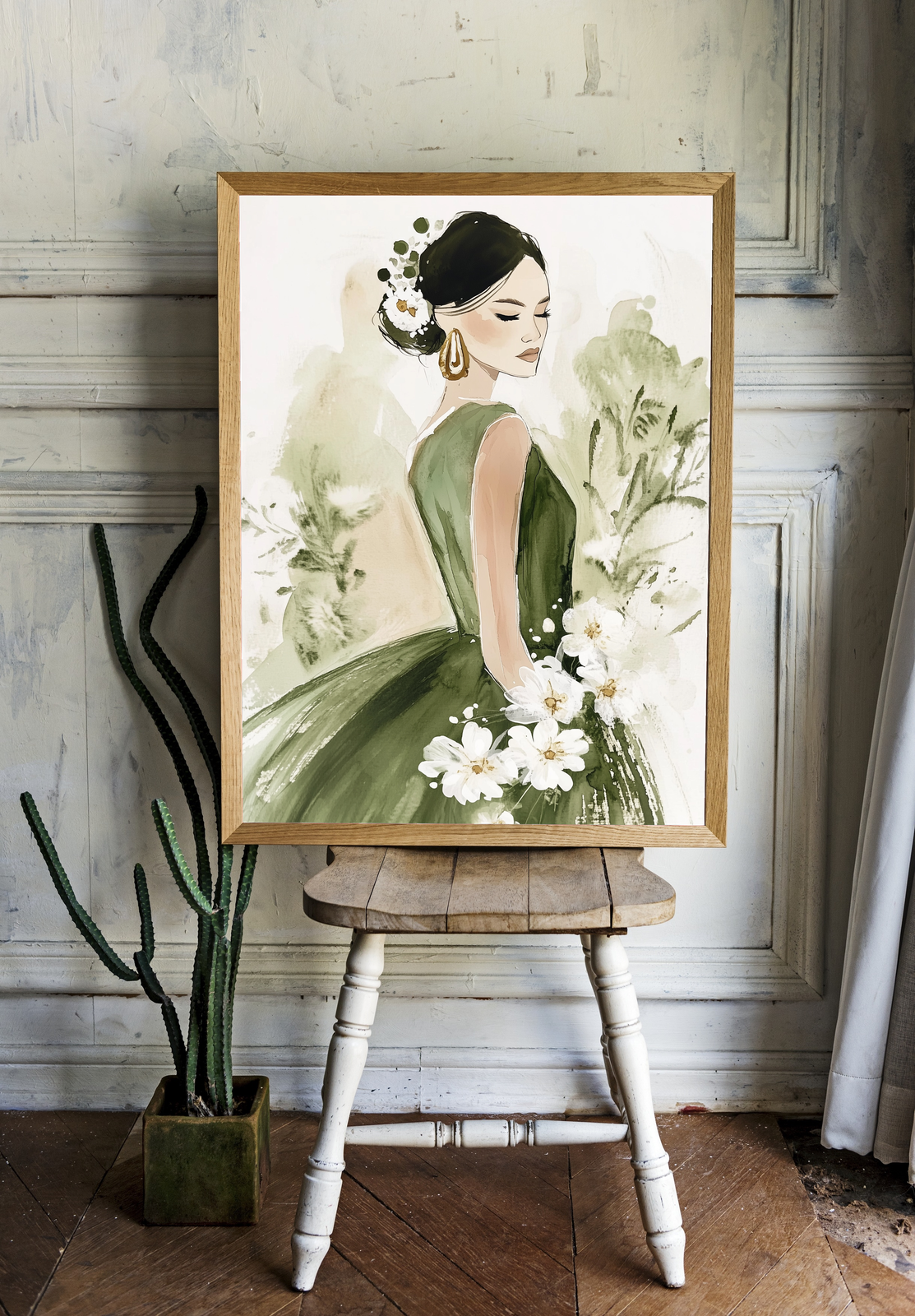 Постер "Девушка в нежном зеленом платье" 50x70 без рамы