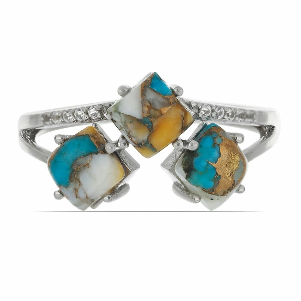 Кольцо тонкое, серебро, 925 проба, родирование, бирюза, топаз