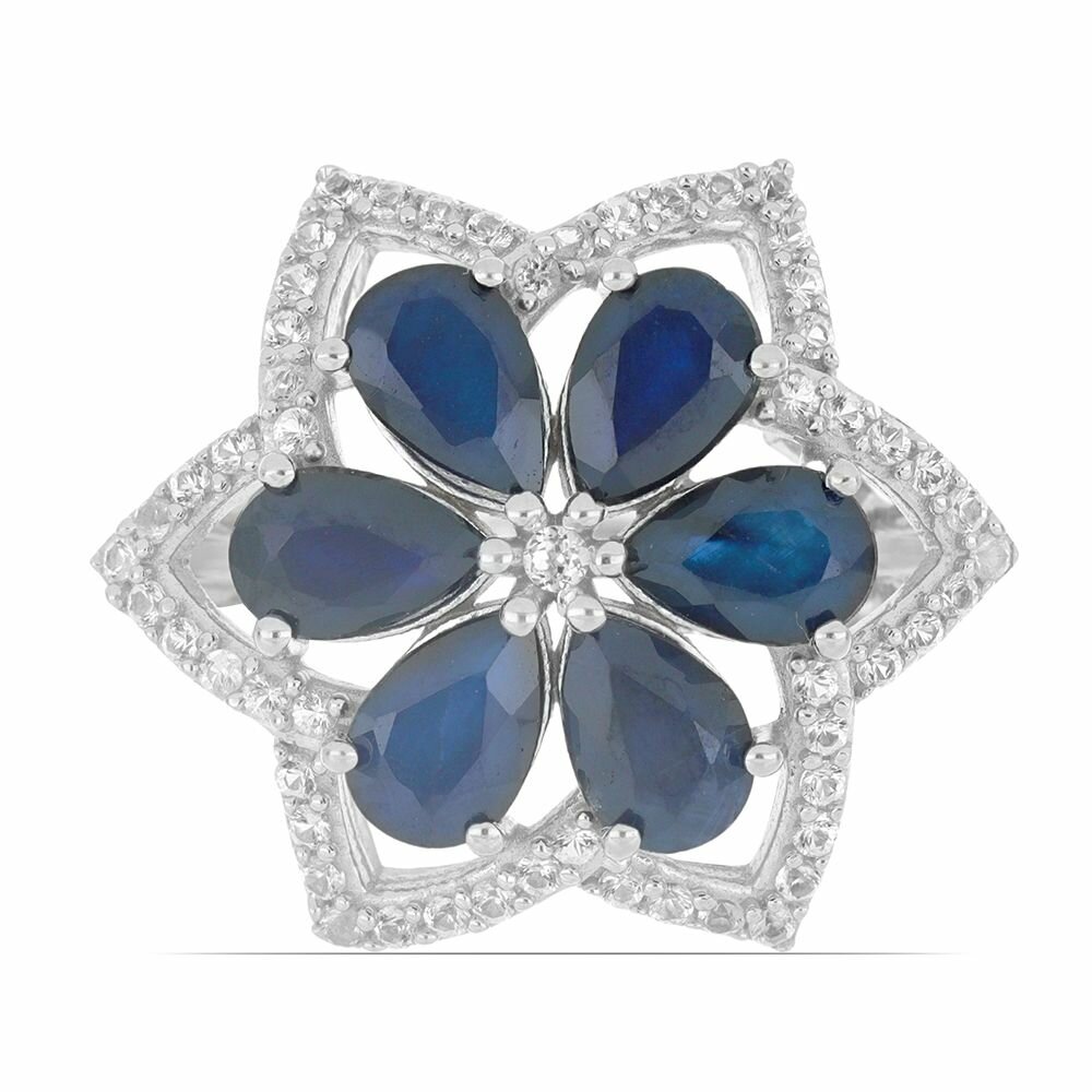 Кольцо тонкое, серебро, 925 проба, родирование, топаз, сапфир