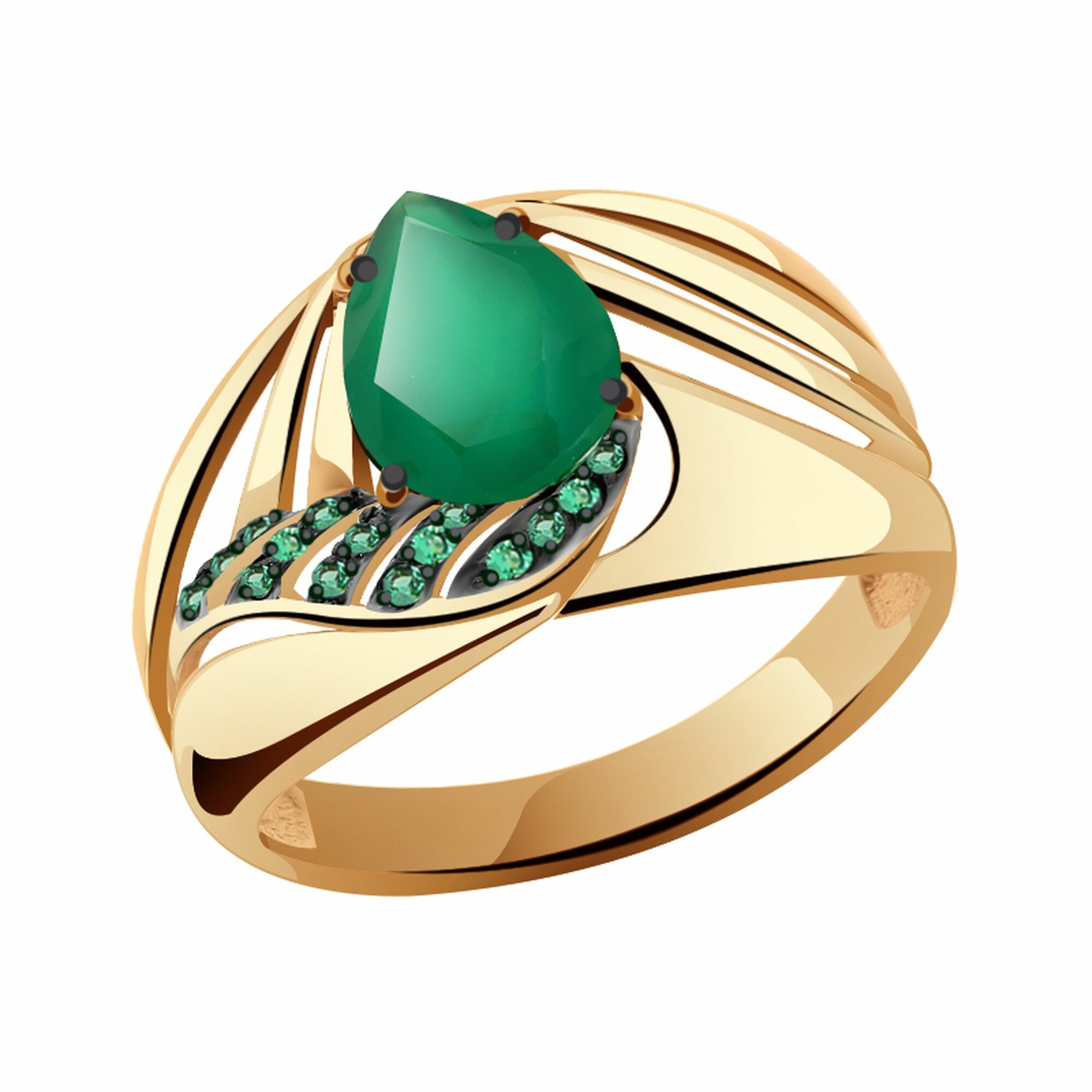 Кольцо, красное золото, 585 проба, агат, фианит