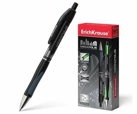 Шариковая ручка Erich Krause Megapolis Concept 32, автоматическая, чёрные чернила, 12 шт