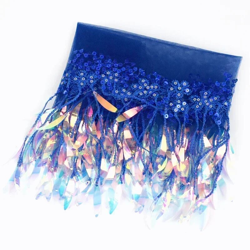Кружево с кисточками и блестками Meetee 1-5 ярдов Синий, 1Yard, RoyalBlue