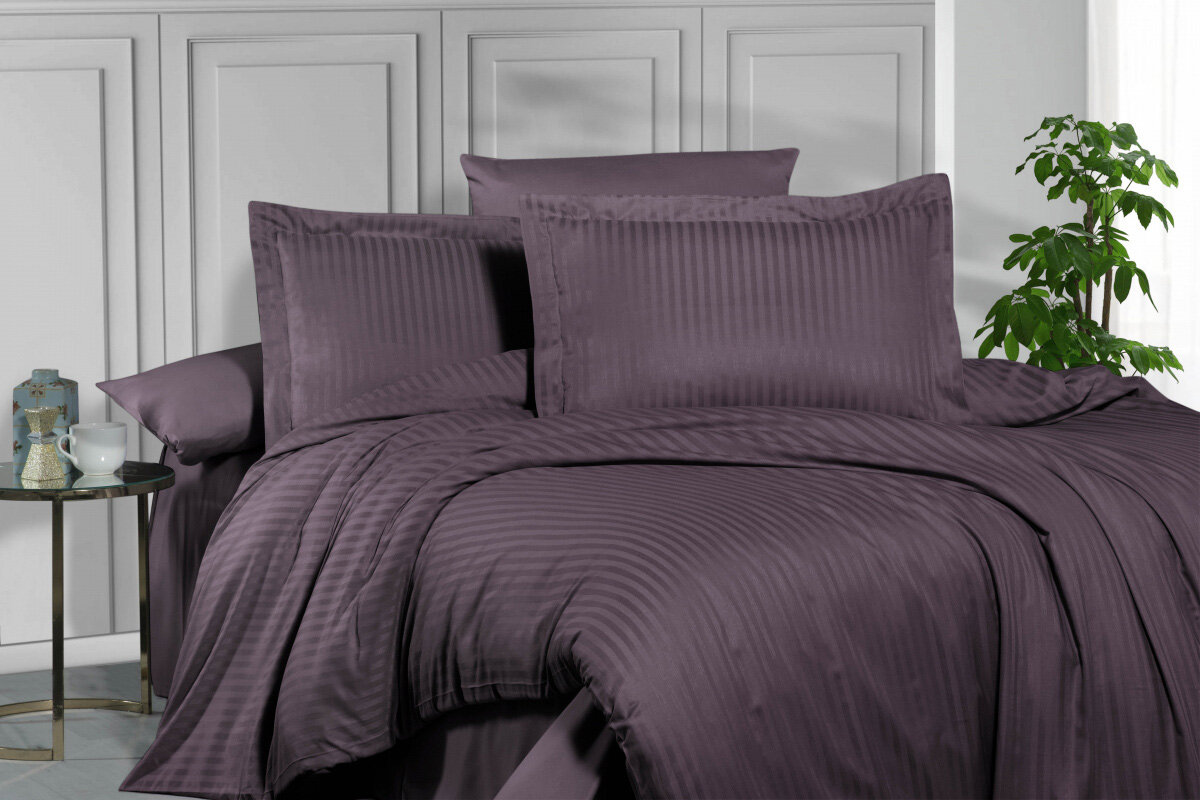 Комплект постельного белья из страйп-сатина SS 011 Karven (фиолетовый), Евро (наволочки 50х70 и 70х70)