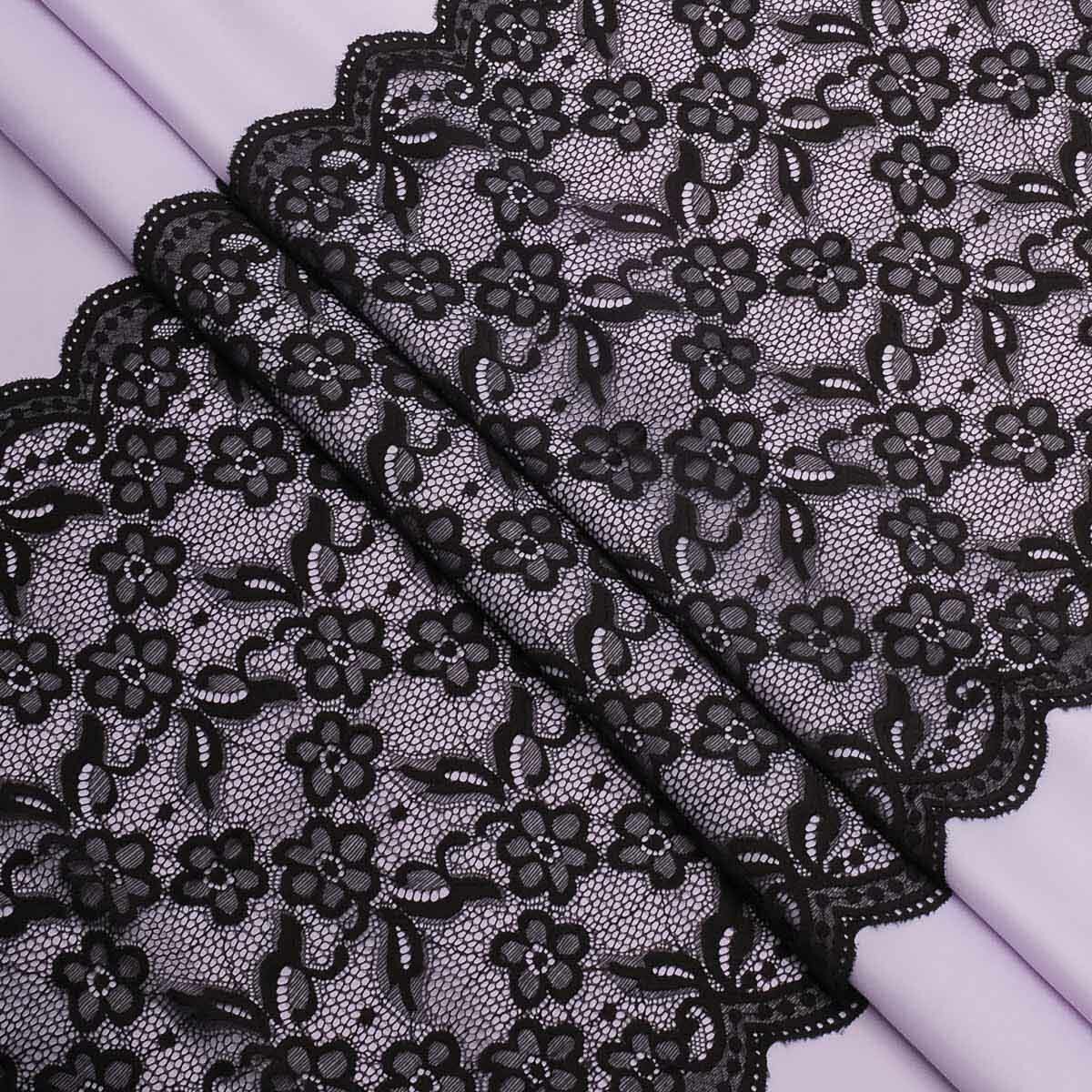 Кружево эластичное для шитья нижнего белья Айрис, 40см*3,4м, цвет черный