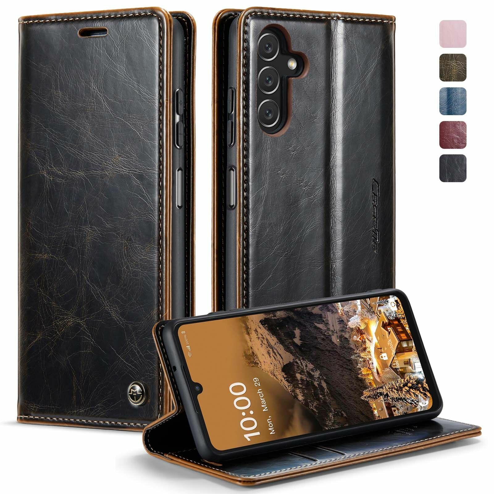 CaseMe Кожаный книжка чехол для Samsung Galaxy A15 / Самсунг A15 с визитницей из экокожи