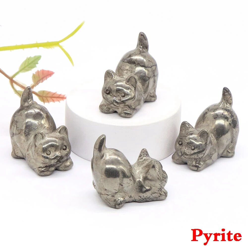 Статуэтка кота из камня Серебряный, 1pc, Pyrite