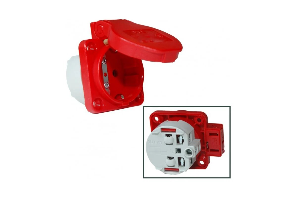 PCE встраиваемая розетка 16A 250V 2P+E IP54, подключение сзади 50x50, красная 105-0r