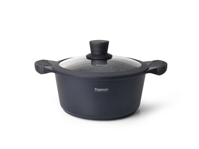 5042 FISSMAN Кастрюля PRESTIGE 24x11,5см / 4,3л с крышкой (алюминий с антипригарным покрытием Greblon C3) Ручки-бакелит с покрытием «софт тач»; Крышка-стекло; Индукция