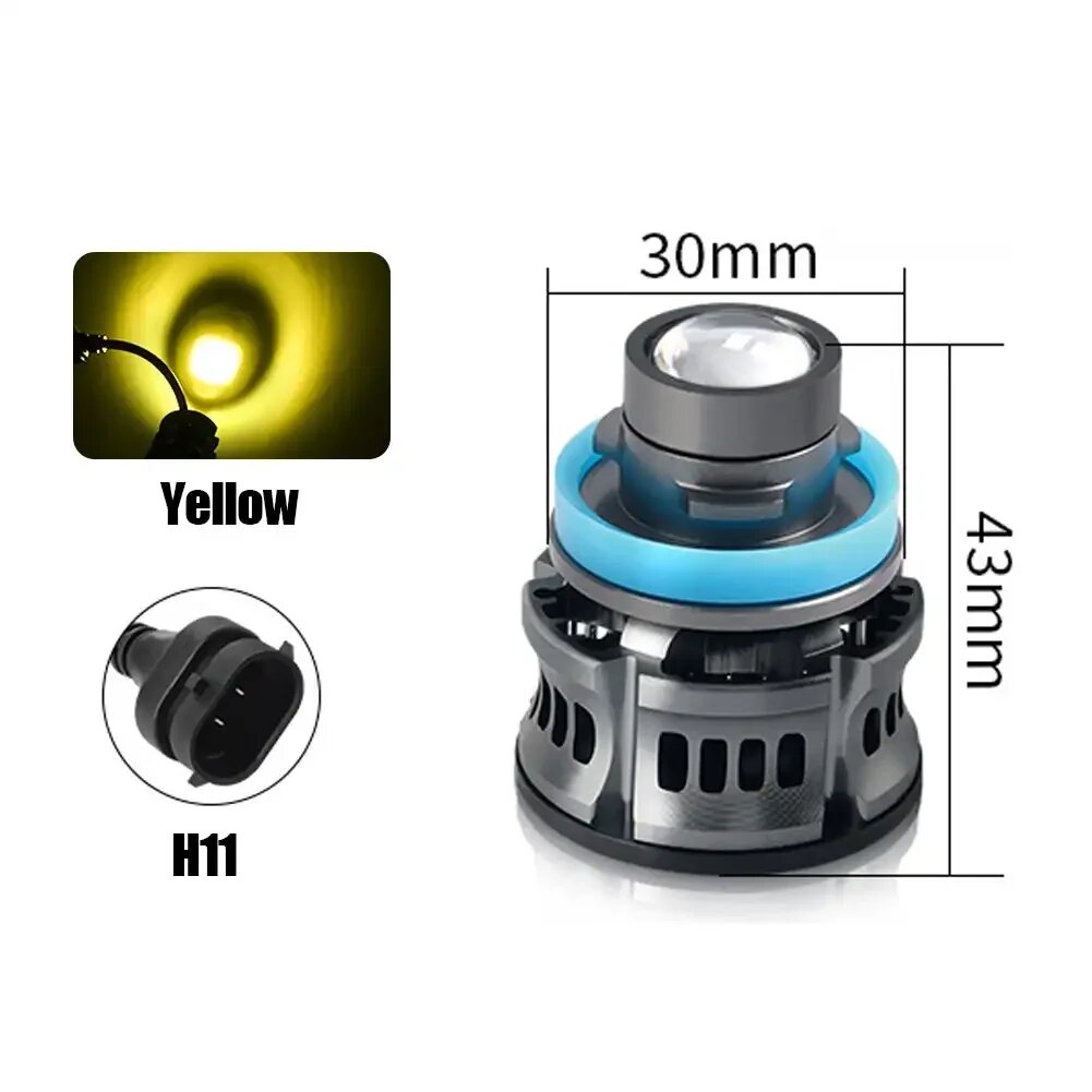 Лазерная линза автомобиля H7 H11 Фара с линзой 12 В H8 H9 9006 HB4 Светодиодная H11 Yellow