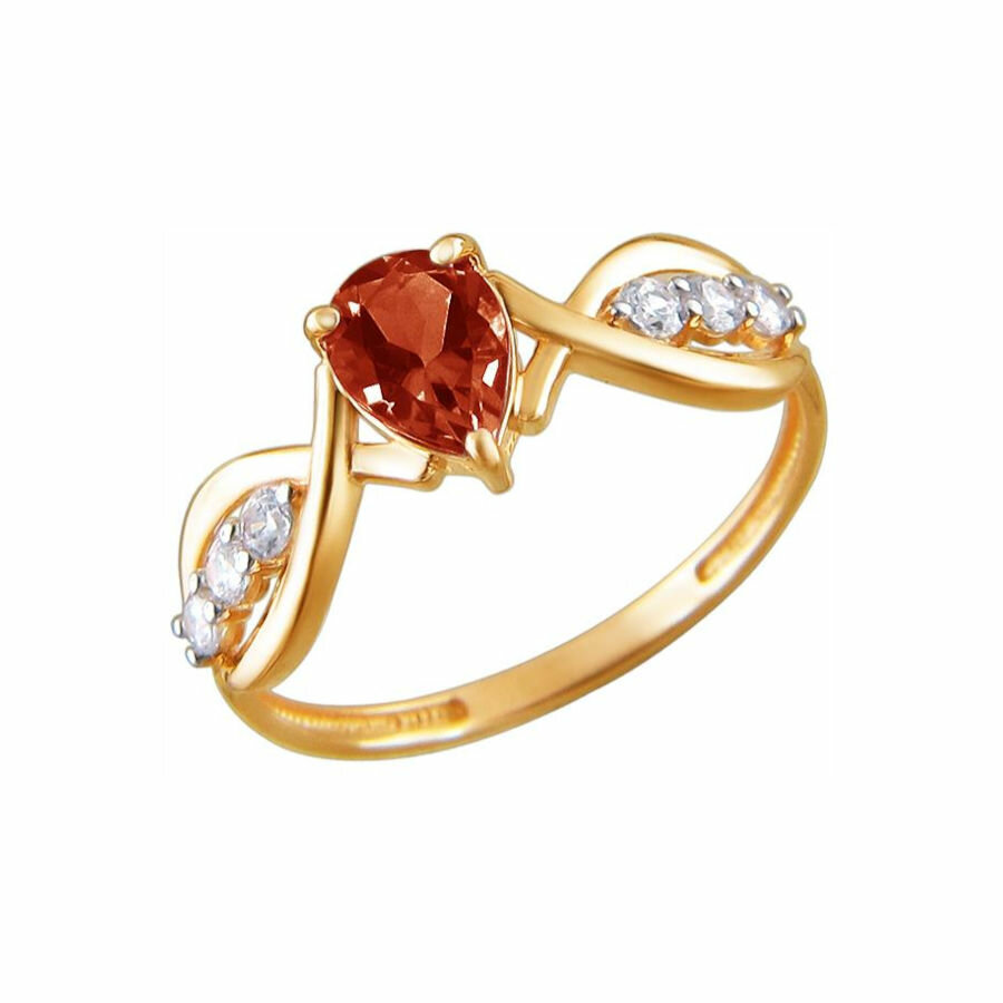 Кольцо, красное золото, 585 проба, фианит, гранат