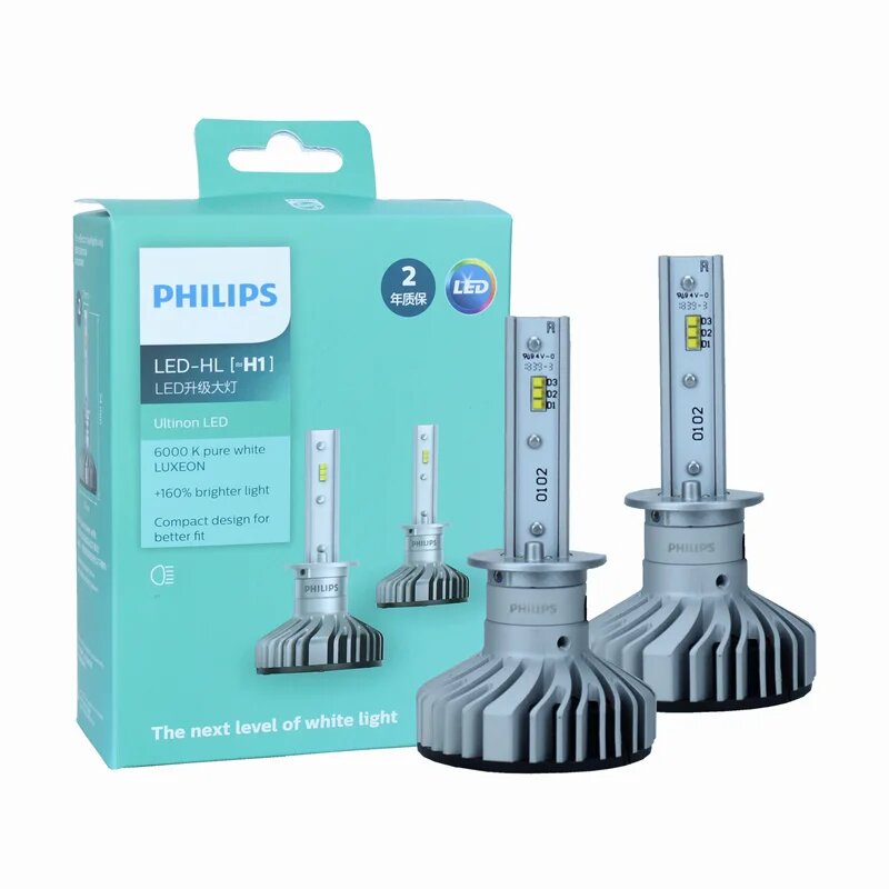 Светодиодные Лампы Philips H1 Ultinon Для Фар, 6000K, Холодный Белый Свет, 20 Вт, Компактный Дизайн, На 160% Ярче