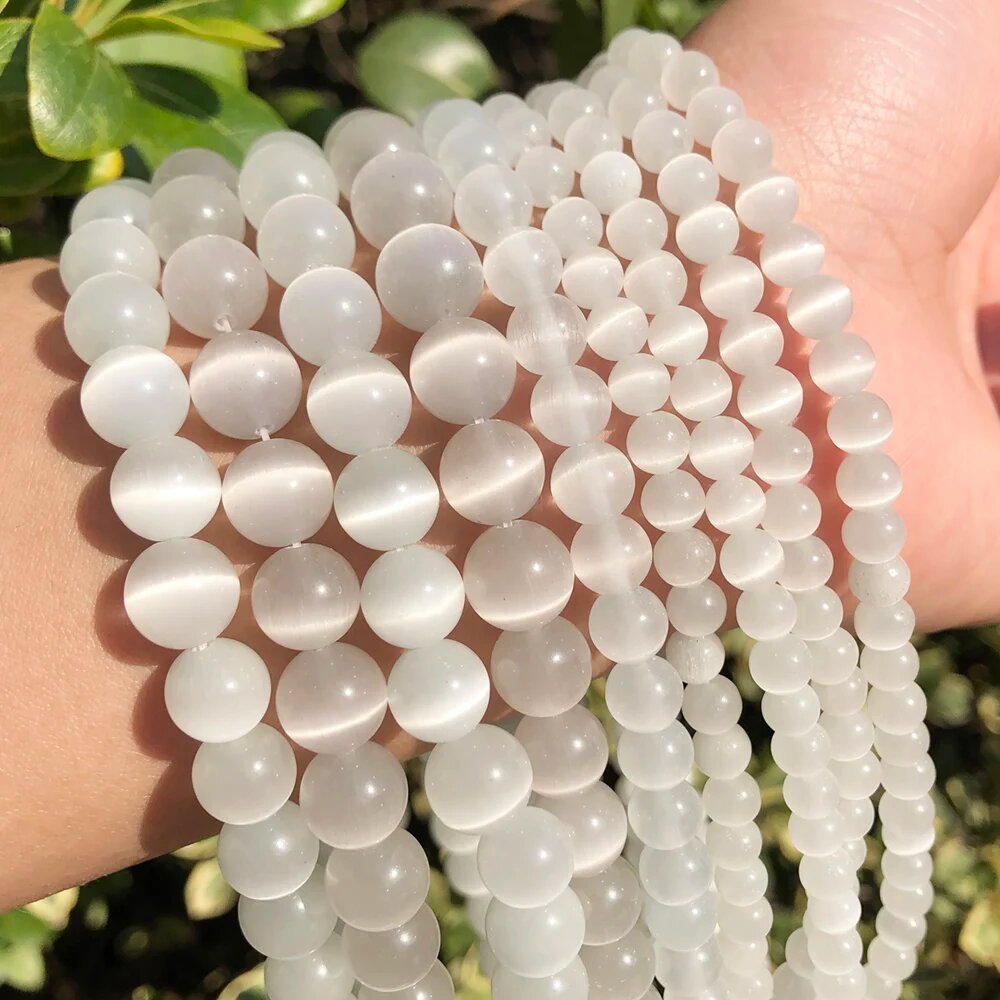 Бусины кошачий глаз натуральный опал TTUIJI Белый, 4mm 90pcs, white