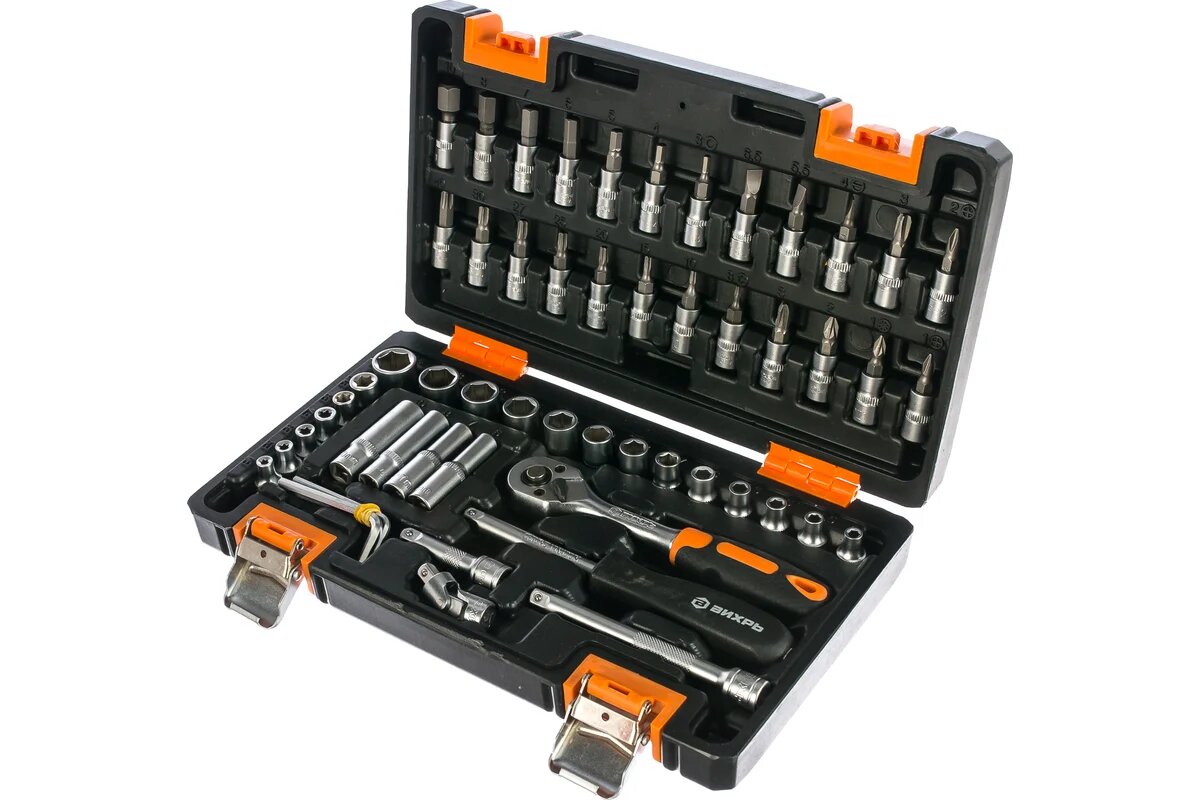 Вихрь Набор инструментов 1/4 дюйма CrV в пластиковом кейсе 57 предметов, торцевые головки