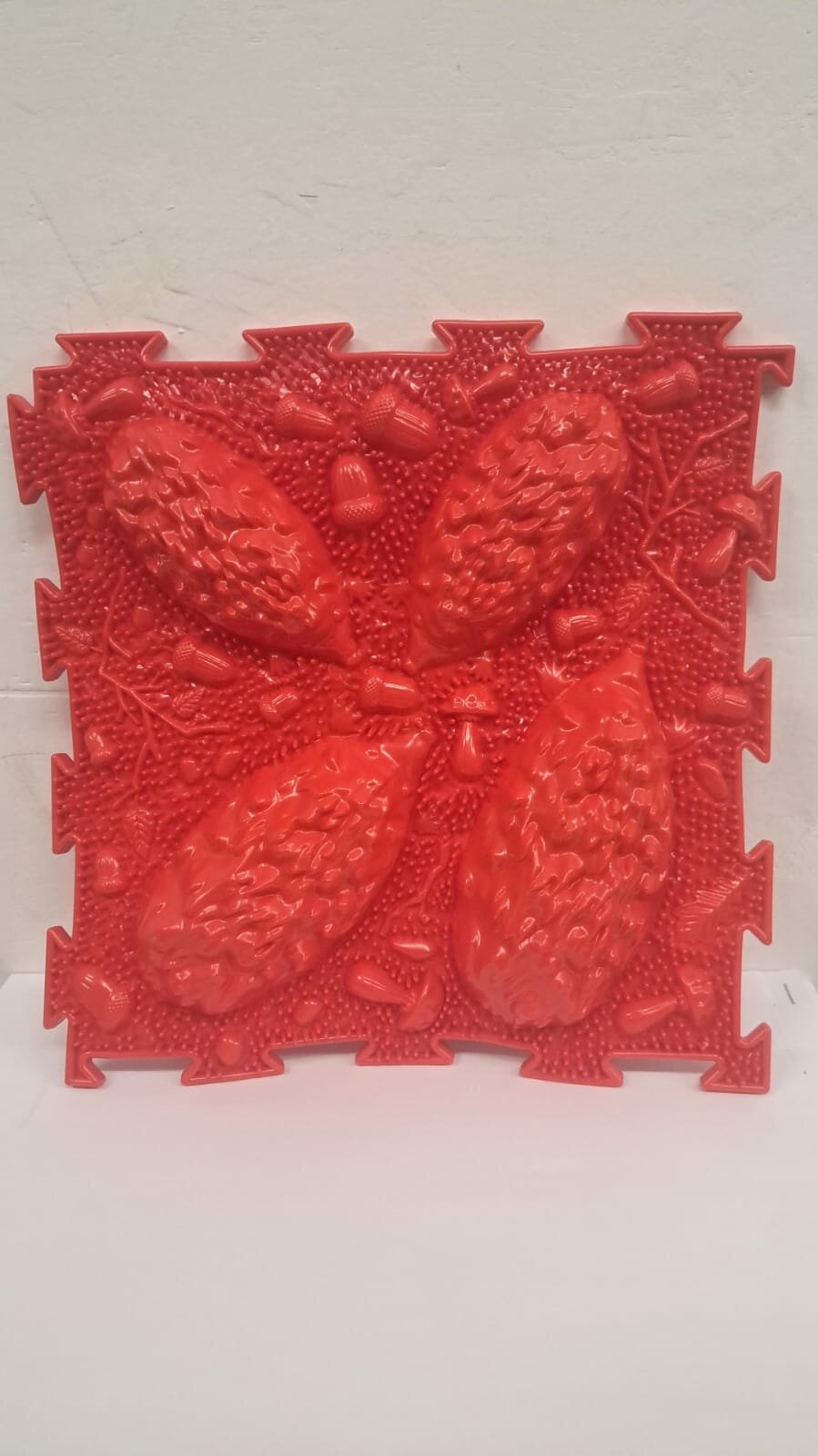 Детский массажный модульный коврик ортодон "Ёжики", с пищалкой, красный