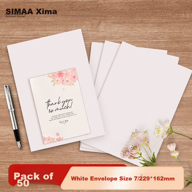 SIMAA 50 Sheets No. 7 White Blank Envelopes, 229*162mm Document Folders, Invoice And Payroll Envelopes, 25085