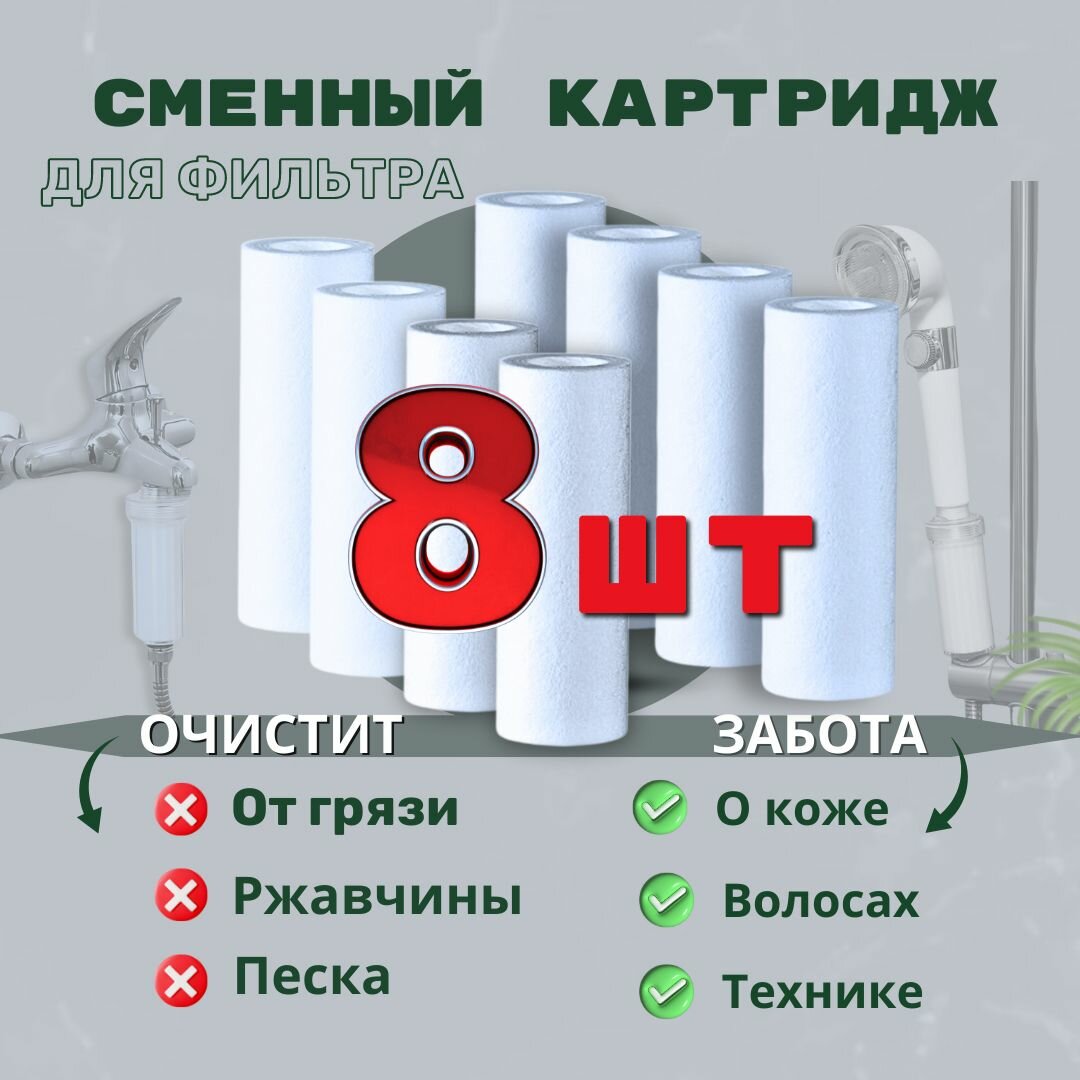 Сменный картридж 8шт/ картридж фильтра для душа/ для очистки воды