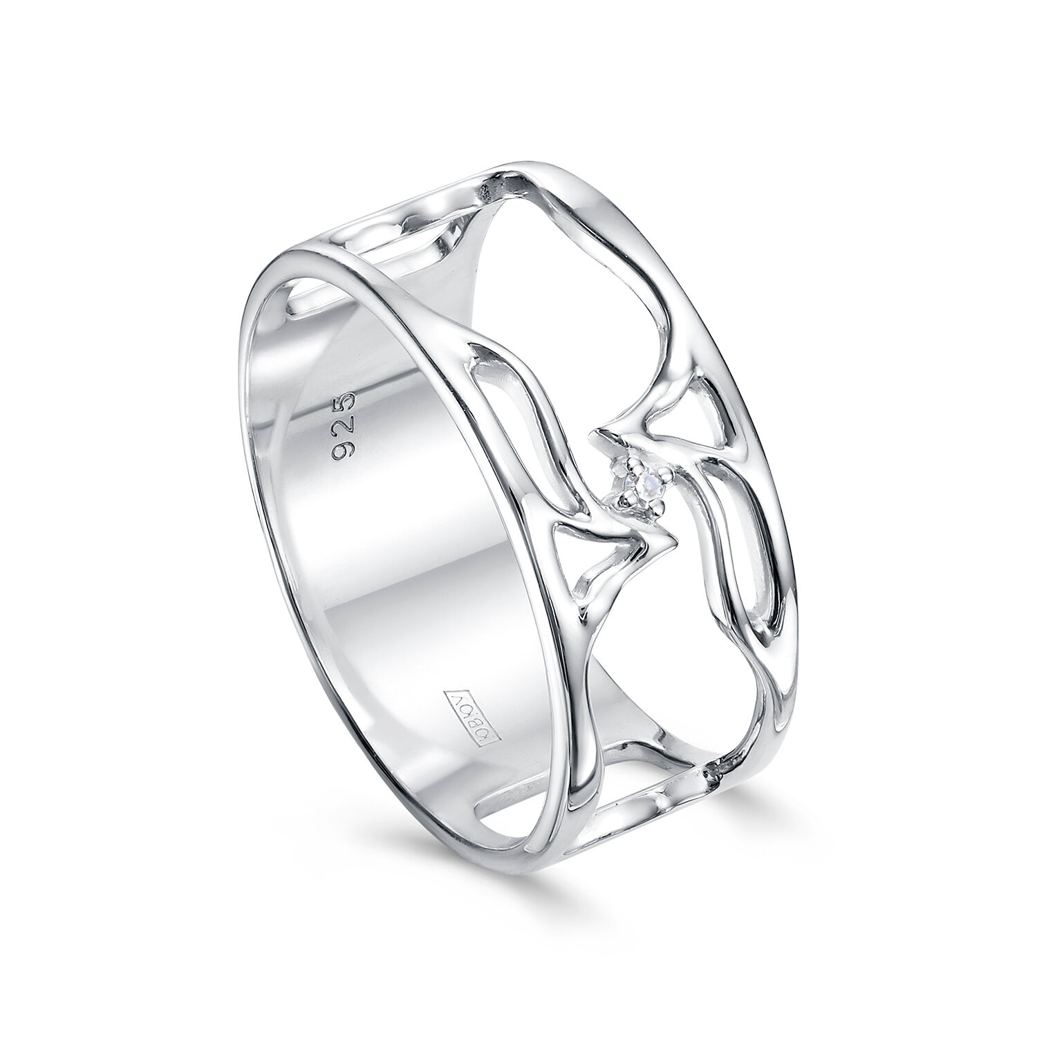 Кольцо тонкое, серебро, 925 проба, бриллиант