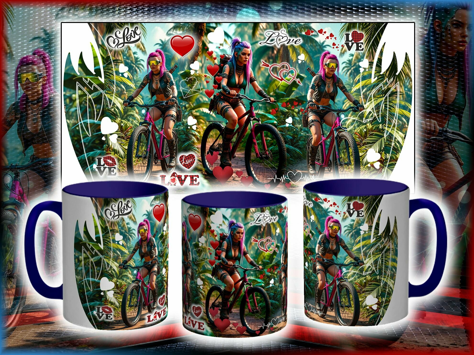 Кружка в подарок Девушки на велосипеде 0,330мл использование в СВЧ и посудомойке