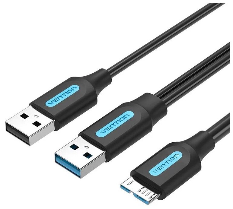 Vention Кабель USB 3.0 AM / micro B / USB 2.0, для HDD и SSD с кабелем дополнительного питания, 1 метр , арт. CQPBF