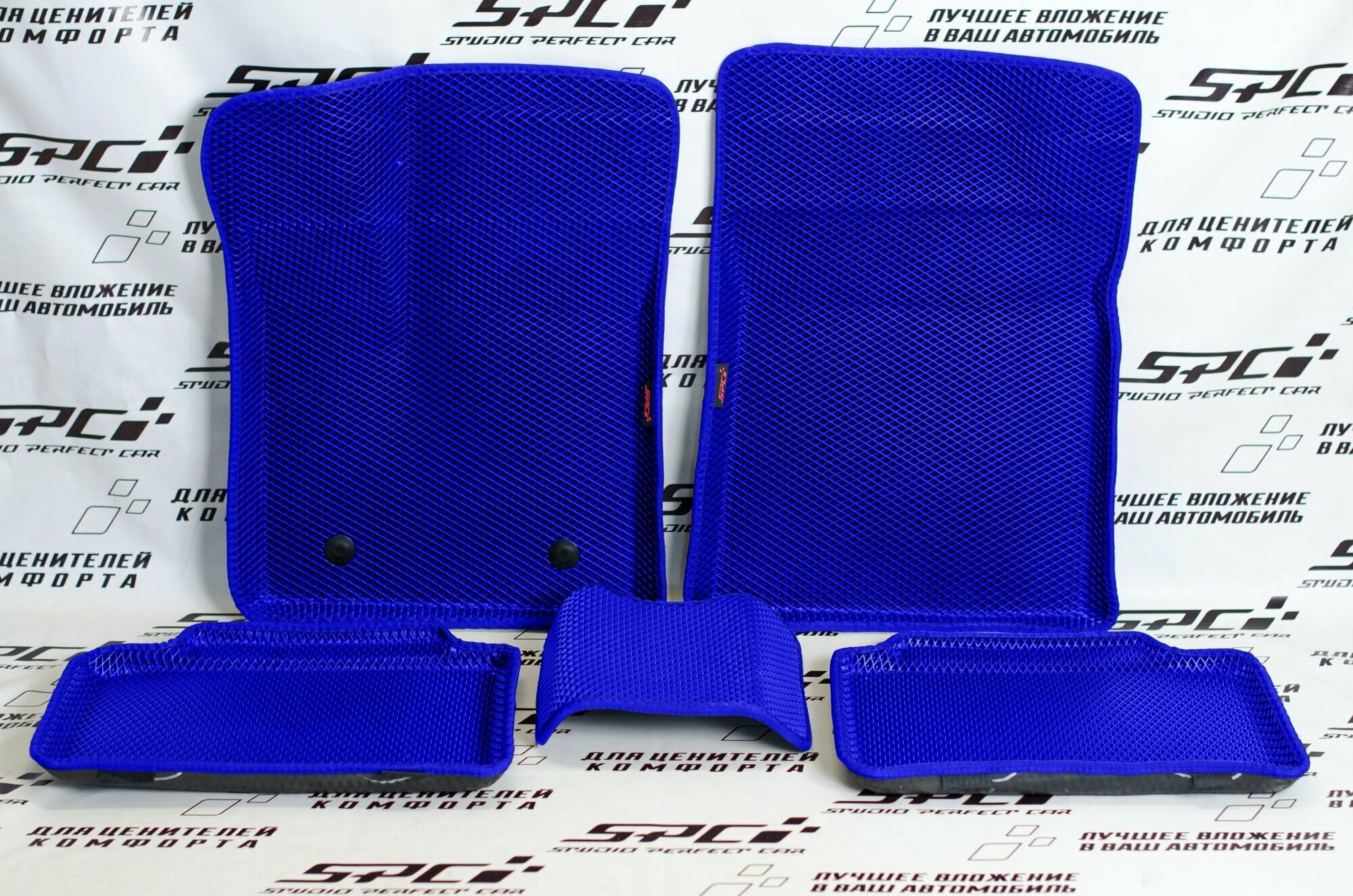 Автомобильные коврики EVA с бортами на Lada Vesta/Лада Веста PRESS CITY_3D, синие с синим кантом