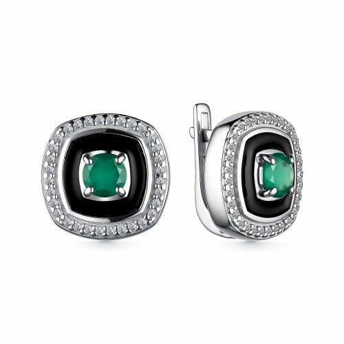 Серьги, серебро, 925 проба, эмаль, фианит, агат
