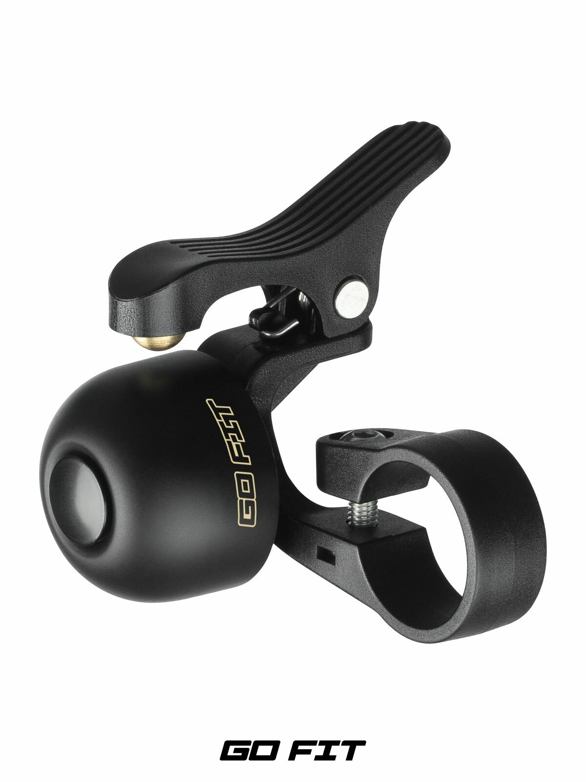 Велосипедный звонок GO FIT Active, крелпение справа, механический гудок, сигнал открытого типа, аксессуары для велосипеда, самоката, электросамоката, черный