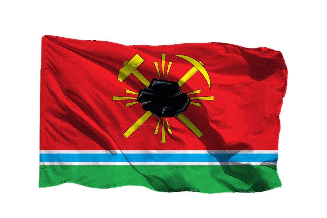 Флаг Ленинска-Кузнецкого на шёлке, 70х105 см - для ручного древка