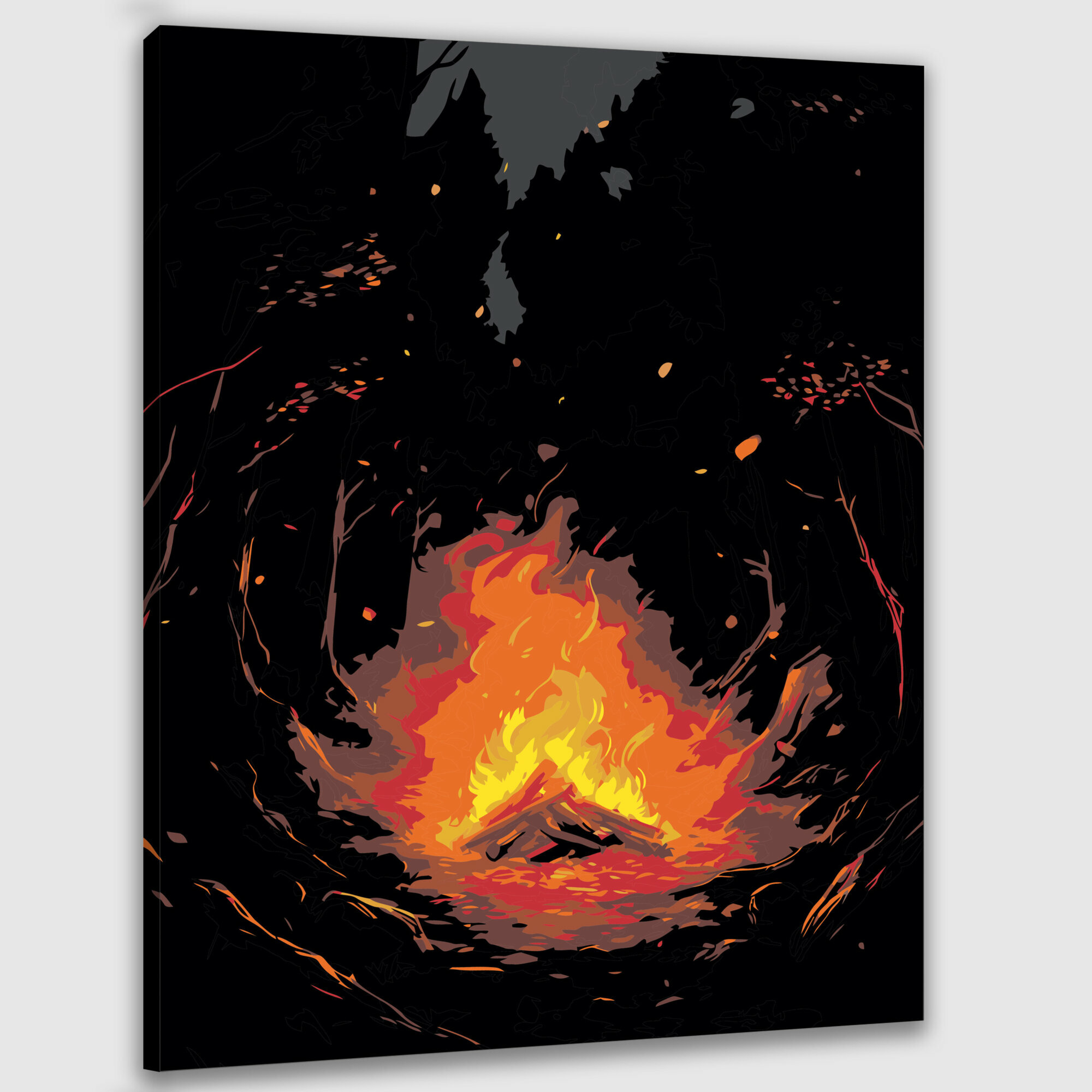 Картина по номерам 40x50 см, пылающий костер, темная звездная ночь, языки пламени, неистовая сила