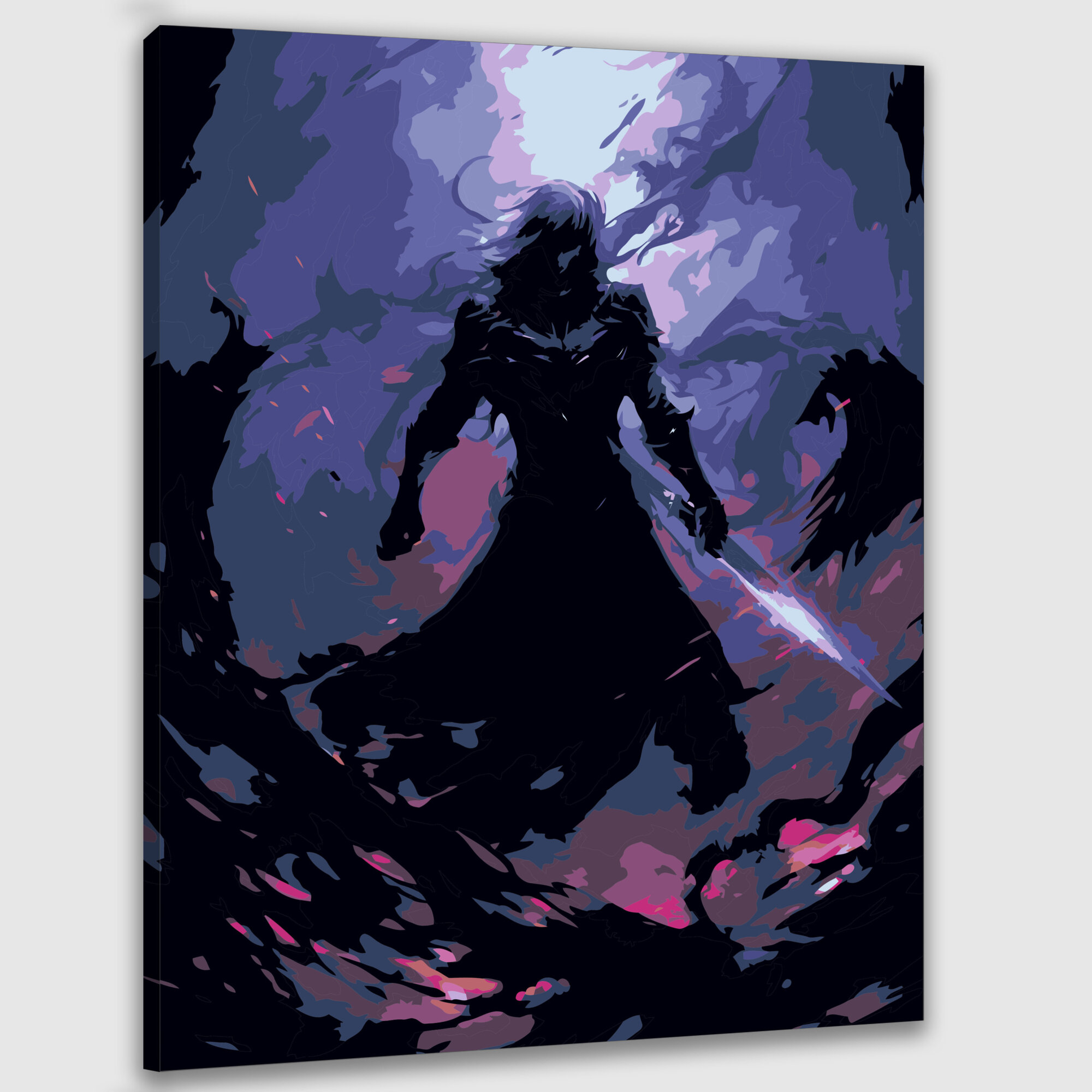 Картина по номерам 40x50 см, воин, кровь, меч, безумие, ярость, тьма, угроза, кошмар, жуткий, темно-фиолетовый, черный