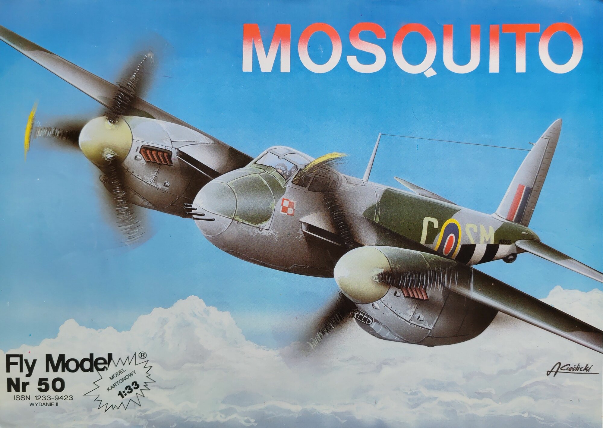 Сборная бумажная модель Самолет Mosquito - FLY MODEL №50 (Журнал)