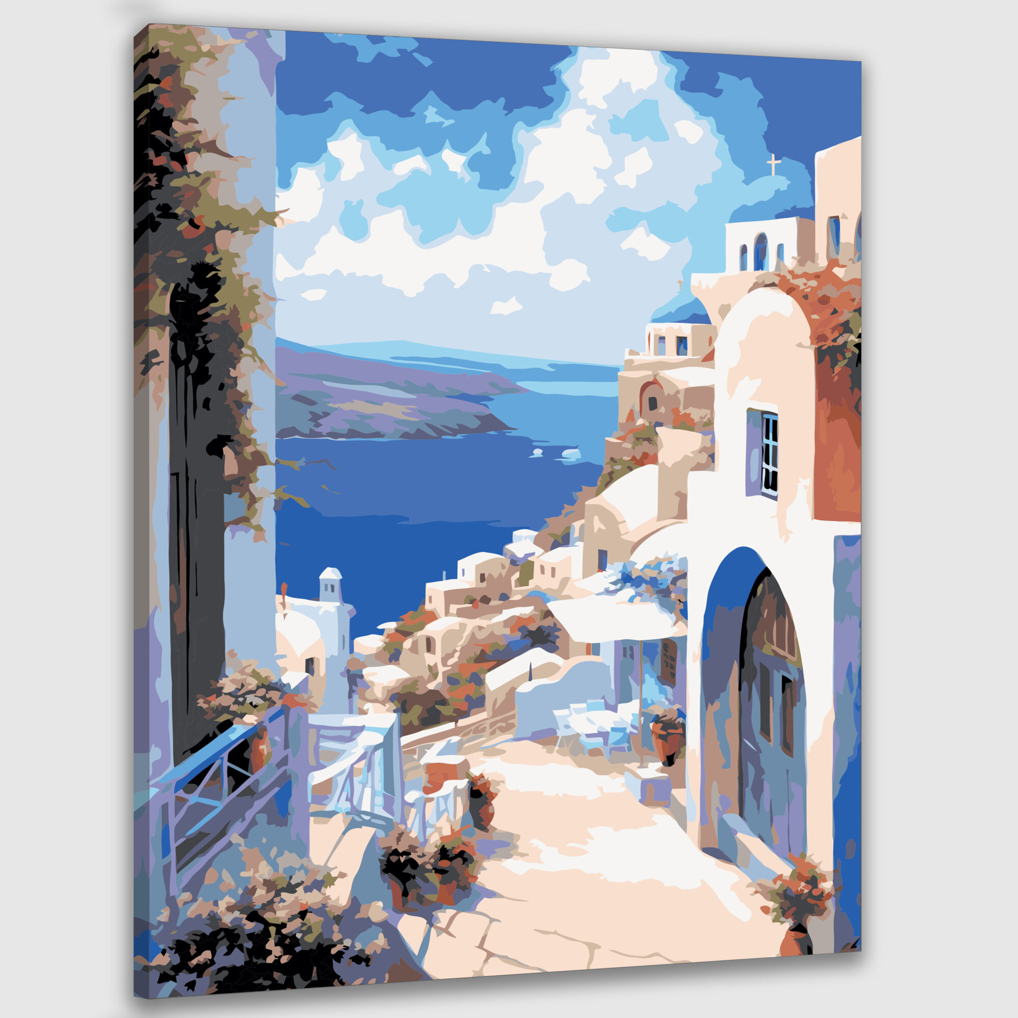 Картина по номерам 40x50 см, картина, масло, Греция, история, прибрежный пейзаж, лазурные воды, древние руины, свет