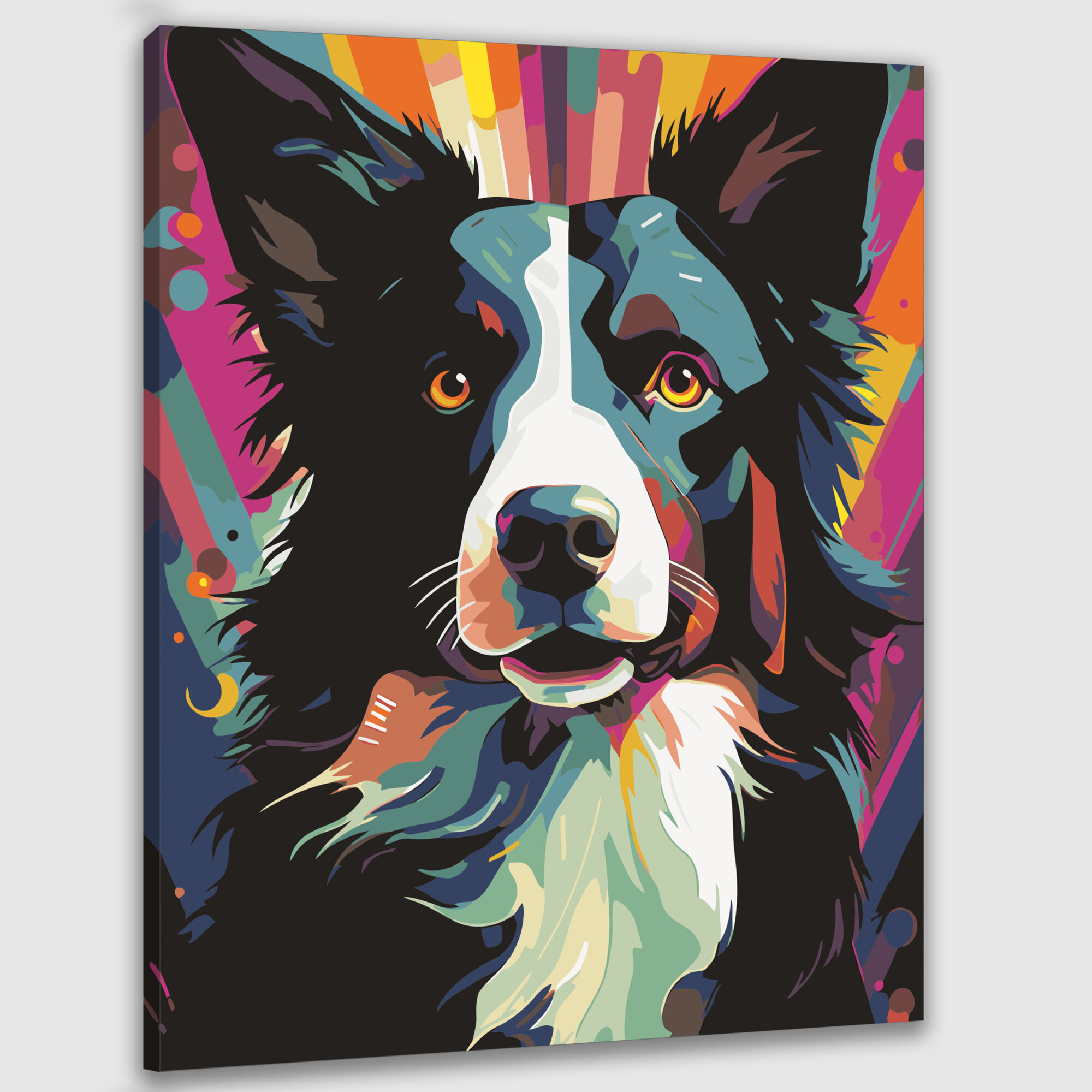 Картина по номерам 40x50 см, бордер-колли, живое цифровое изображени, яркие краски, геометрические формы