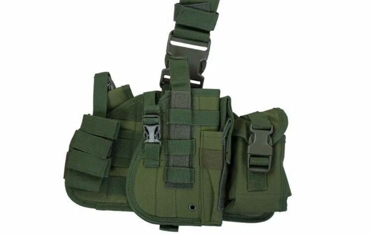 Кобура набедренная универсальная с подсумками 7.62 (зеленый, олива)