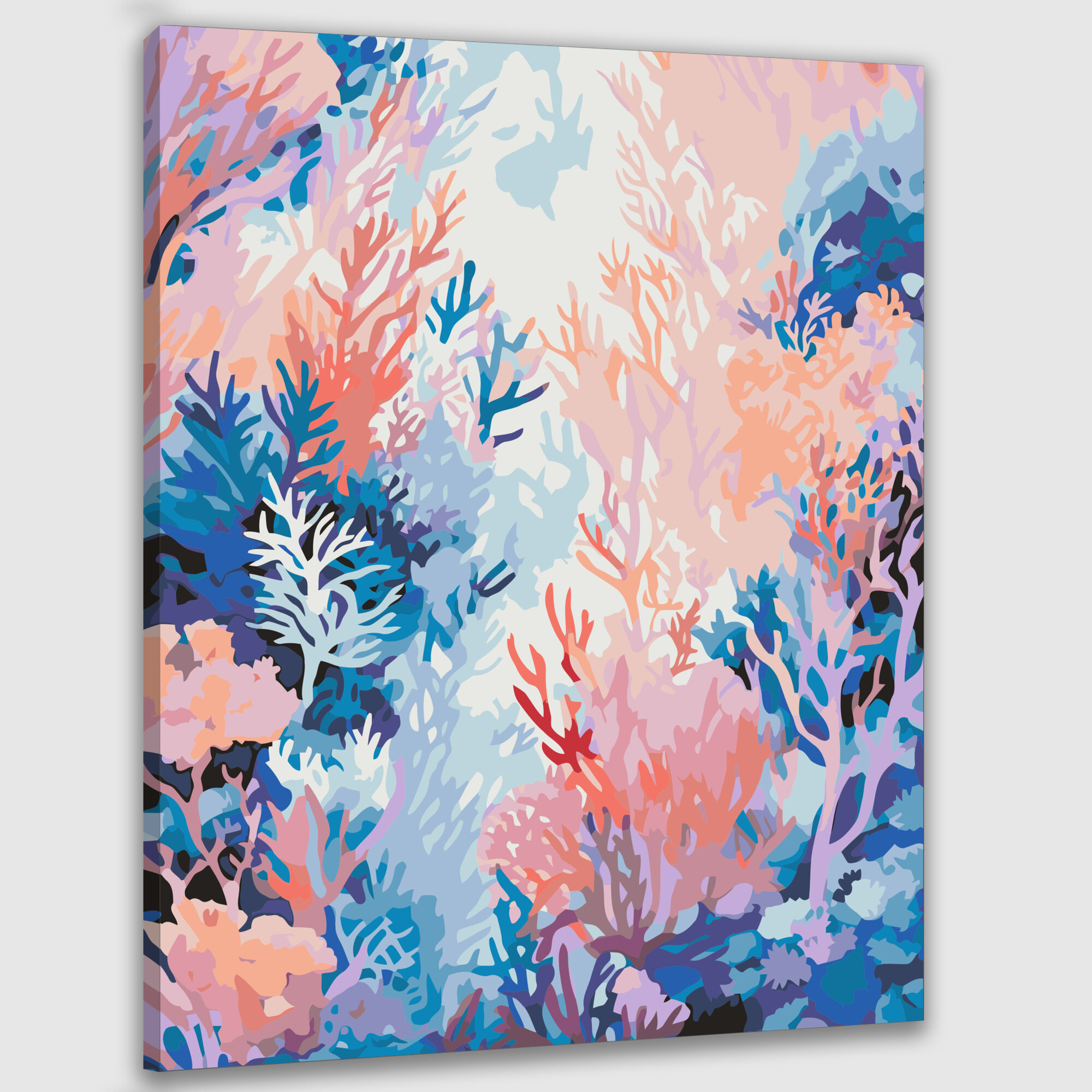 Картина по номерам 40x50 см, абстракция, рисунки, гуашь, узоры, текстуры, коралловый риф, синий, розовый, пурпурный