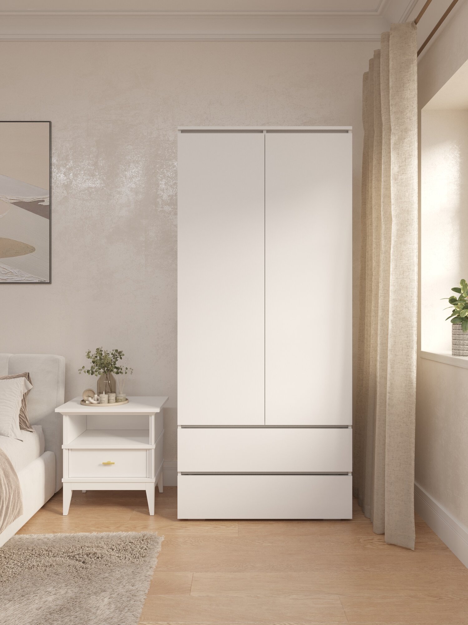 Шкаф A-A MEBEL Грей для одежды распашной двухдверный с ящиками и полками 90х50х204 см белый