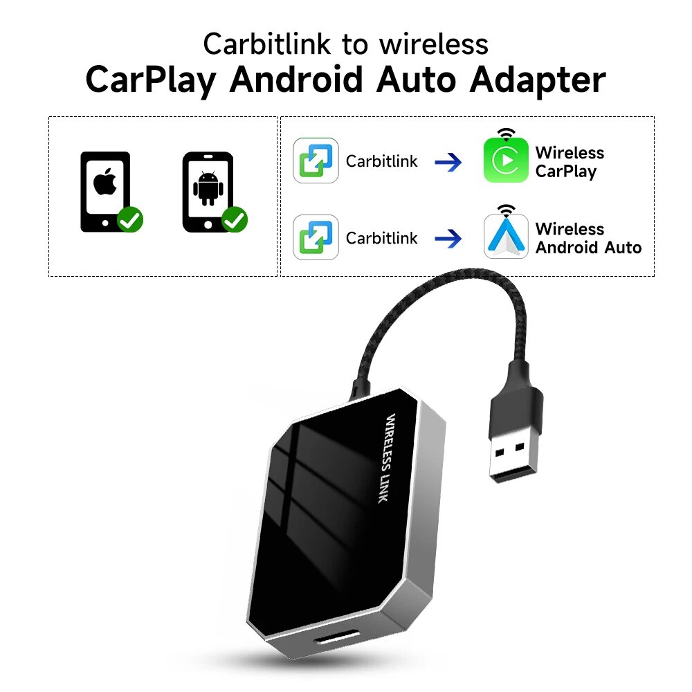 Адаптер HEYINCAR Carbitlink для беспроводного CarPlay и Android Auto для Changan, Deepal, Tiggo, Hongqi, Chery, Jetour, Geely, GWM, Dongfeng, GAC