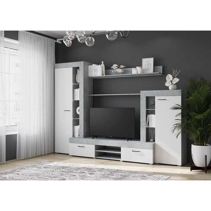 Стенка в гостиную «Дельта», 2648×456×1874 мм, цвет бетон/белый