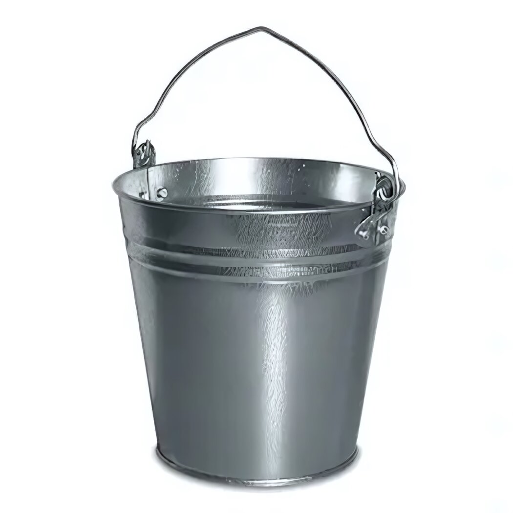 Ведро оцинкованное 12л, металлическая ручка, круглая форма, серебристый цвет
