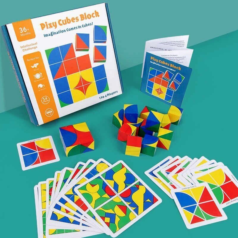 Кубики Сложи узор , деревянная головоломка, от 2х лет, двусторонние карточки с заданиями.