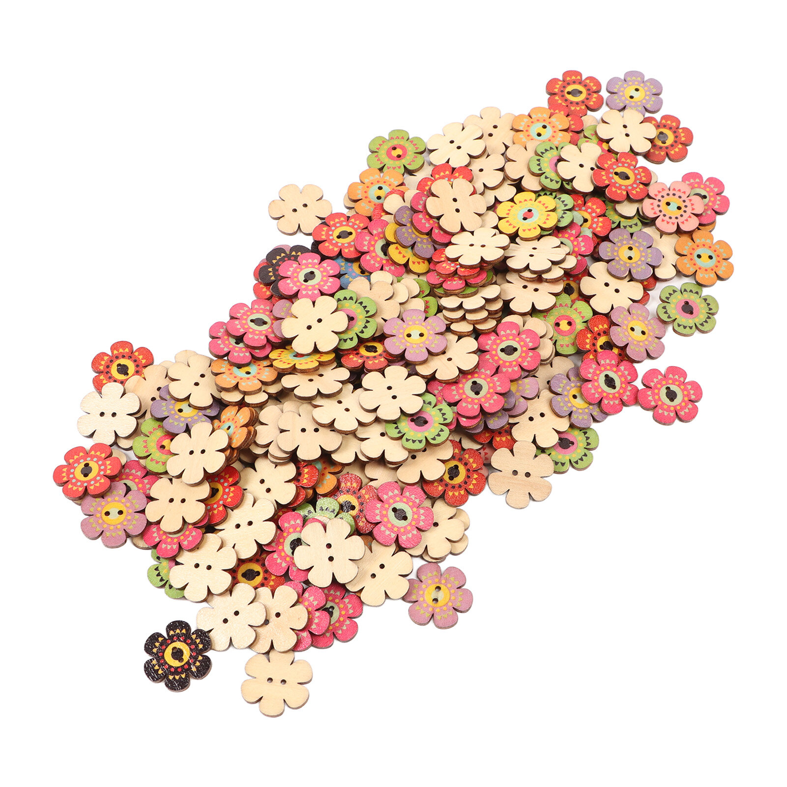 Цветочные пуговицы Ретро богатые стили Яркие цвета Прочное дерево Широкое применение Ремесленные пуговицы для сумки для одежды DIY 200 шт. (25 мм) Случайный стиль