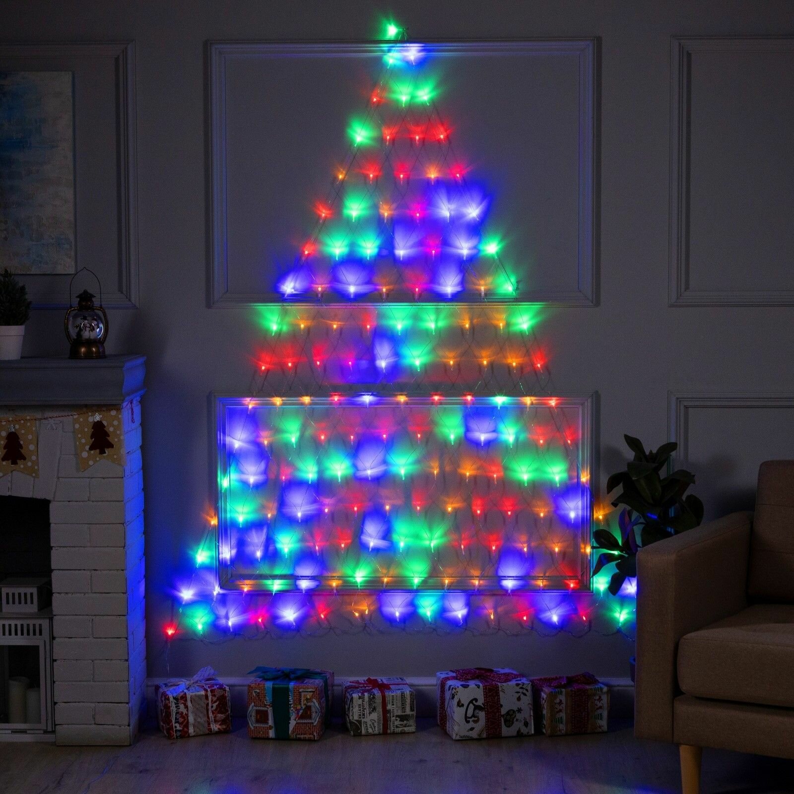 Гирлянда на елку для дома сетка цвет свечения разноцветный от сети